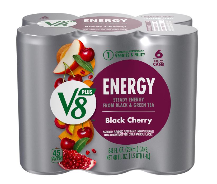 V8 +ENERGY Black Cherry Energy Drink, 8 FL OZ Can (Pack of 6 ...