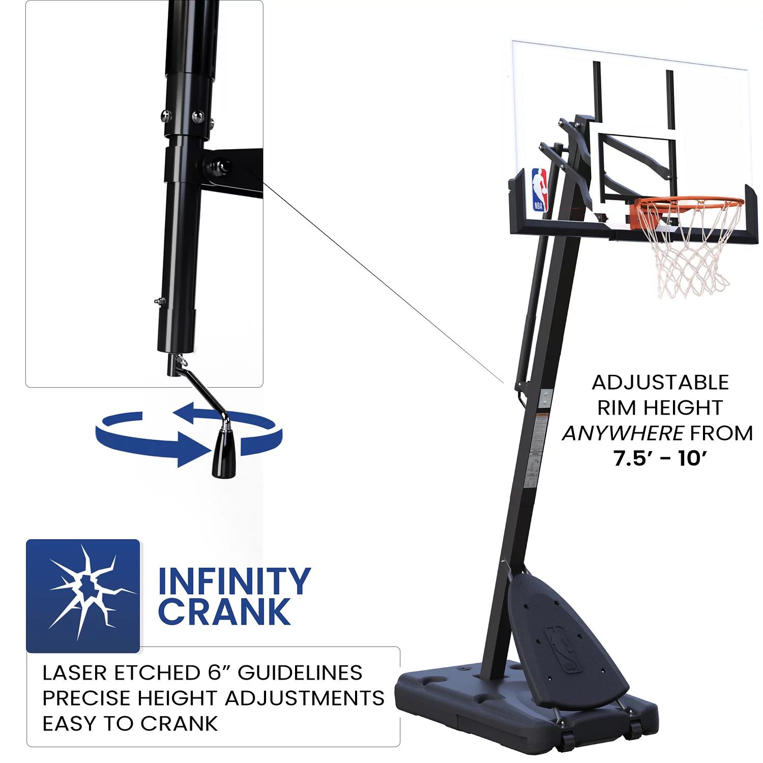 Official NBA 54 Portable Basketball Hoop With Polycarbonate Backboard ...